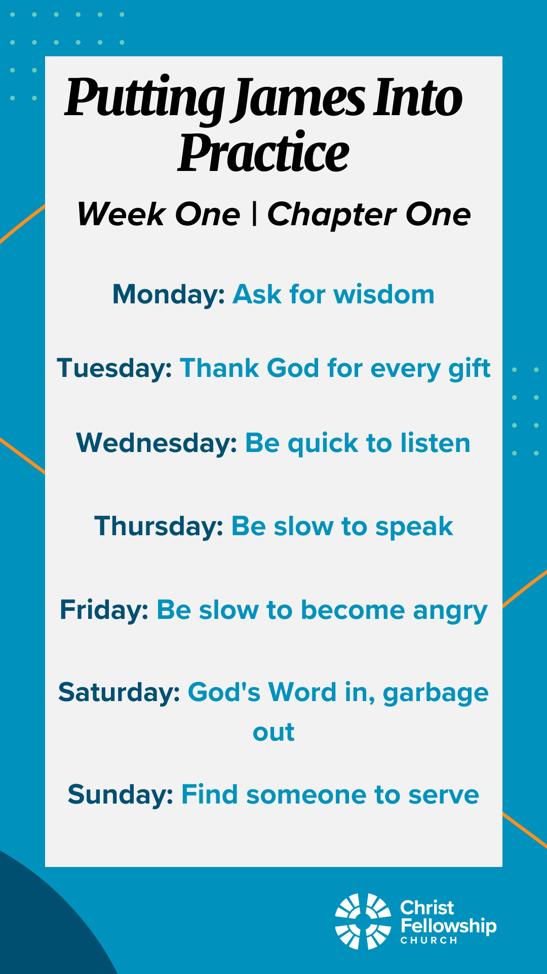 Putting James Into Practice: Week One | Chapter One | Christ Fellowship ...